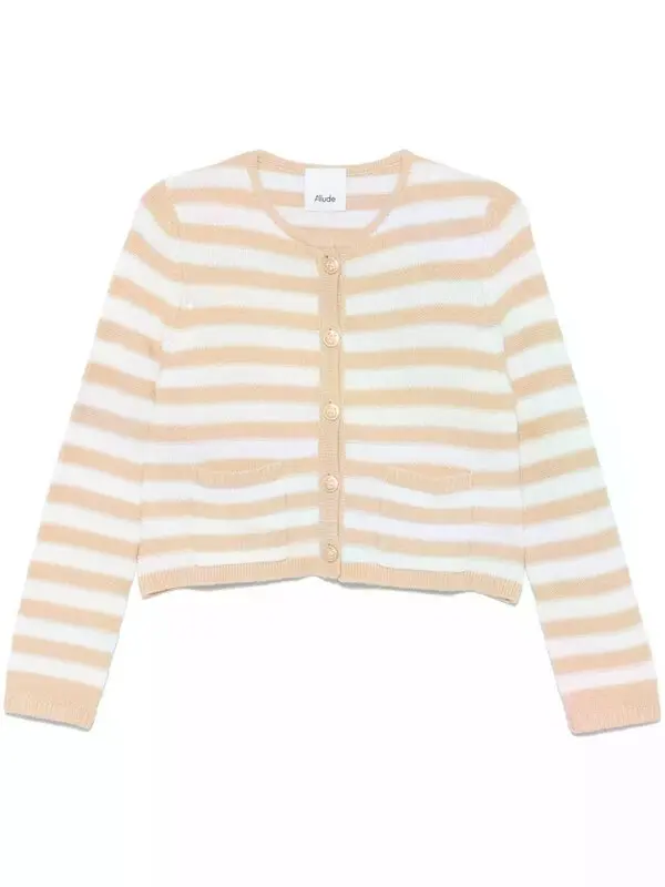 ALLUDE Striped Cardigan - Neutrals