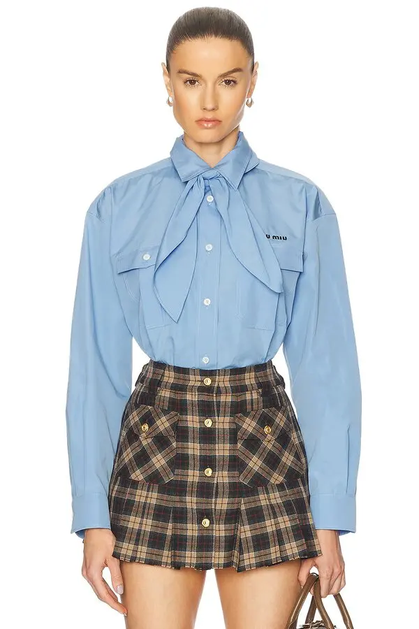 Miu Miu Poplin Button-up Top With Optional Scarf