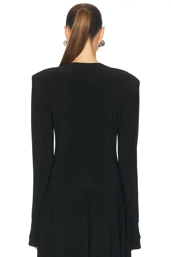 Norma Kamali Long Sleeve Shoulder Pad V Neck Top