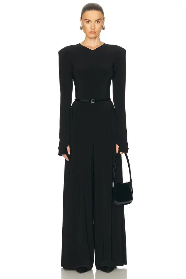 Norma Kamali Long Sleeve Shoulder Pad V Neck Top