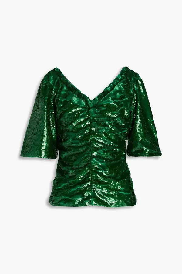 GANNI Ruched Sequin Top