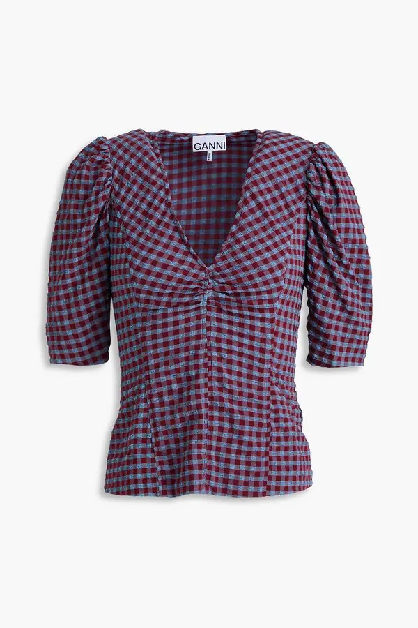 GANNI Gingham Seersucker Top