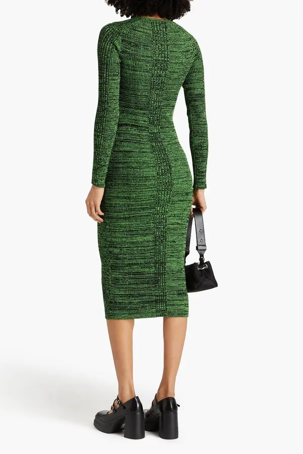 ganni marled ribbed knit mini shirt dress GANNI Marled Ribbed-Knit Mini Shirt Dress