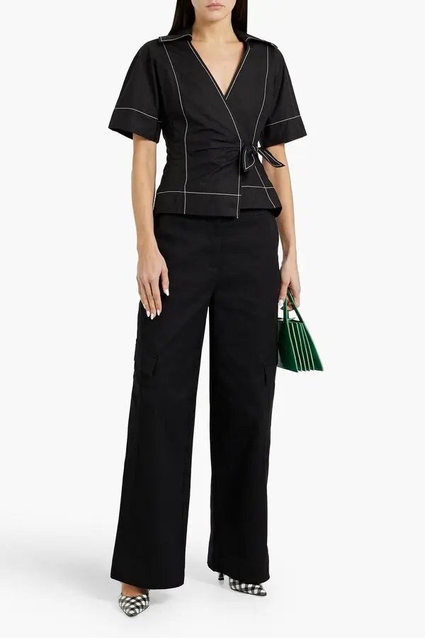 GANNI Cotton Poplin Wrap Top
