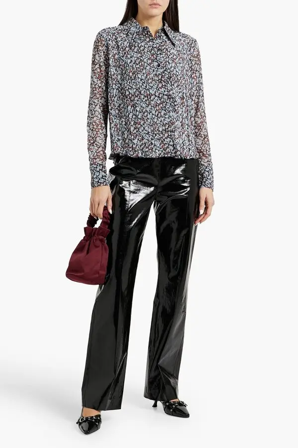 GANNI Pleated Printed Chiffon Shirt