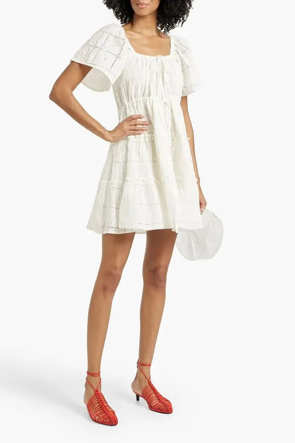knee length dresses for ladies Ganni White Cotton Poplin Mini Dress main image 1