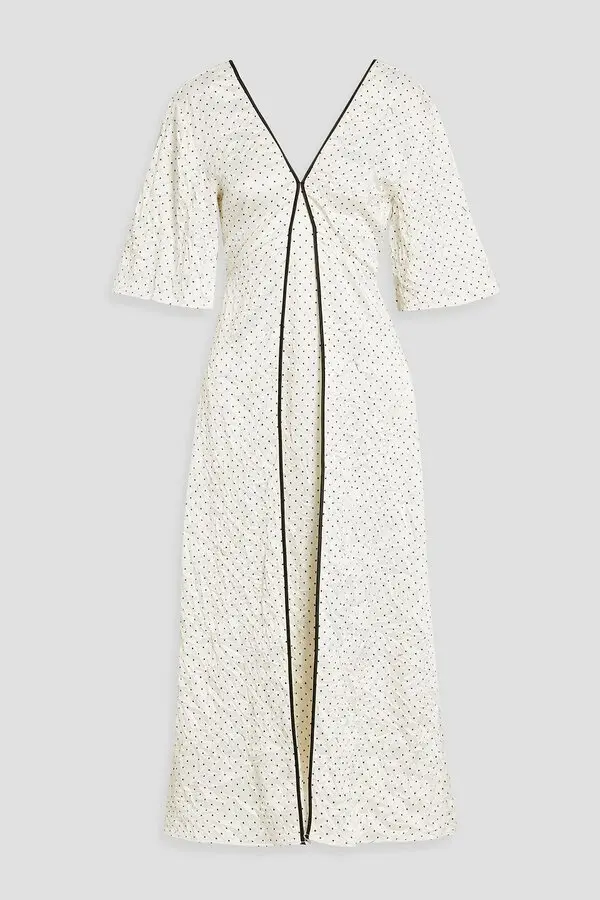 Ganni Polkadot Crinkled Satin Midi Dress In Ivory - 70% Off | Editorialist