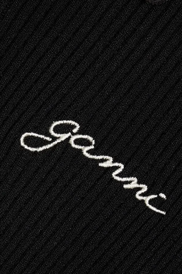 Buy GANNI Ribbed-knit Mini Shirt Dress - Black At 54% Off | Editorialist