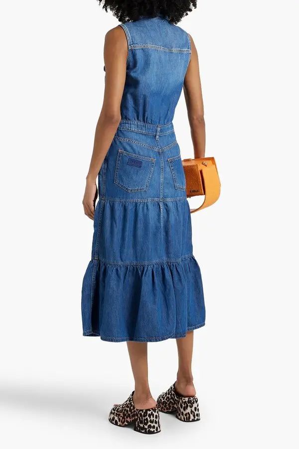 ganni blue tiered dress GANNI floral-print Layered Midi Dress | Blue