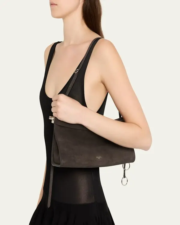 Alaïa Le Click Medium Suede Shoulder Bag - Anthracite
