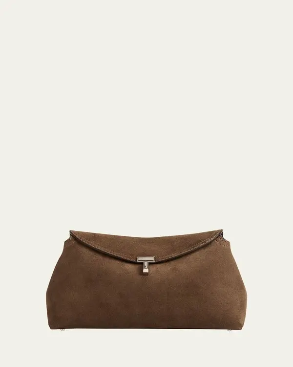 TOTEME T-lock Suede Clutch Bag - Tobacco