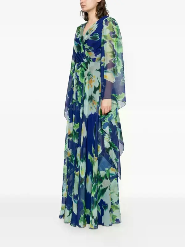 amsale floral chiffon dress Floral Printed Gauze Dress Slate-Multi / 0