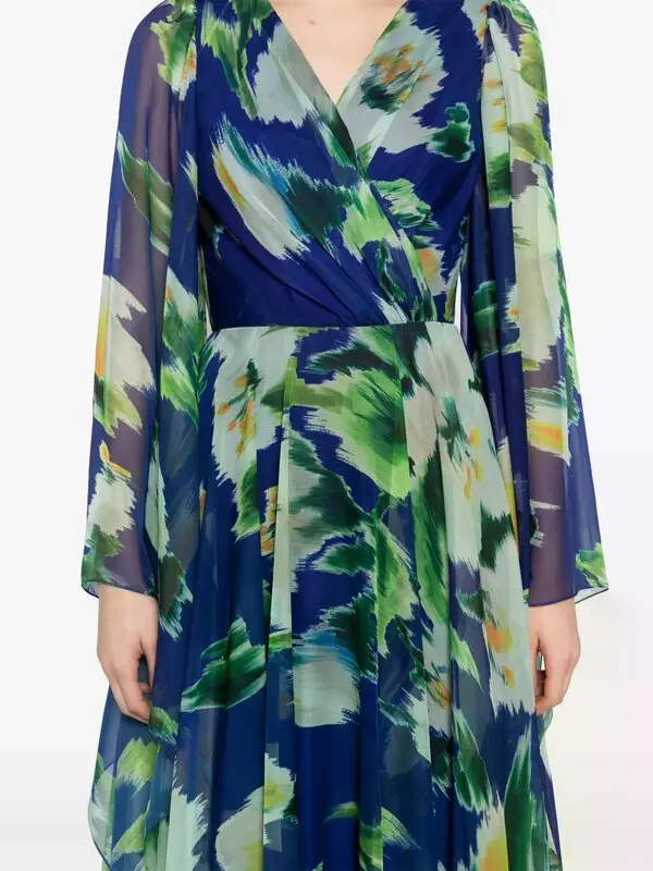 Amsale Printed Chiffon Kimono-Sleeved Gown In Blue - 50% Off | Editorialist