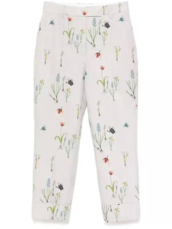 Thom Browne Botanical-flower Printed Trousers