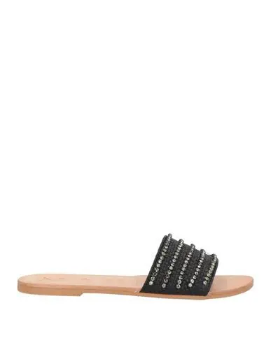 Manebí Raffia Appliqued Slide Sandals - Black
