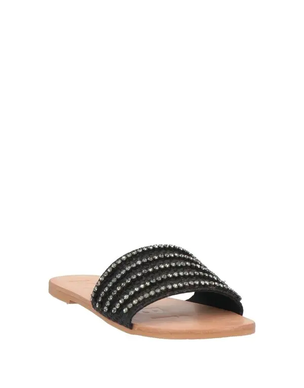Manebí Raffia Slide Sandals With Crystal Embellishments