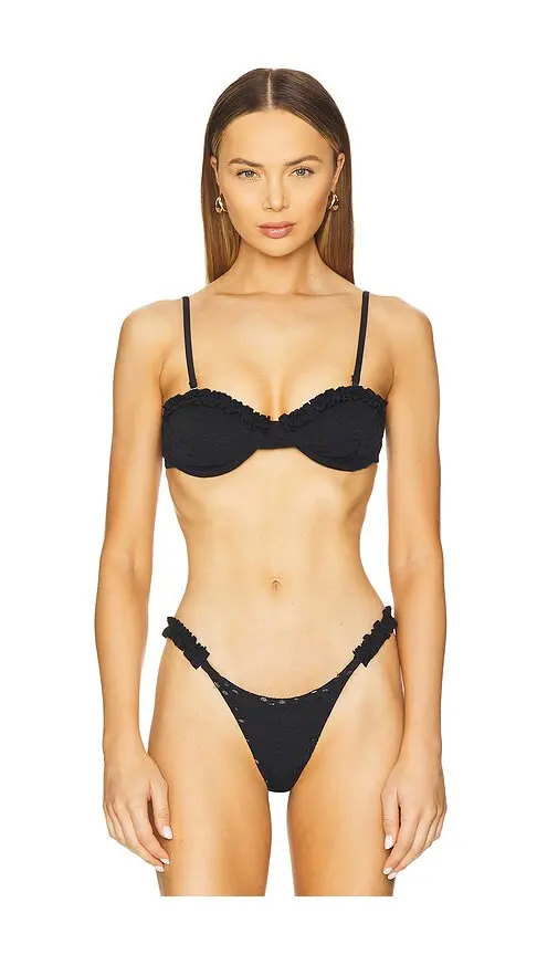 MORE TO COME Amelia Ruffle Bikini Top - Black