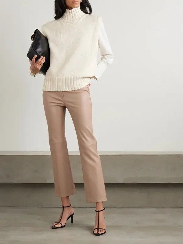 JOSEPH Duke Cropped Straight-leg Leather Pants - Neutrals