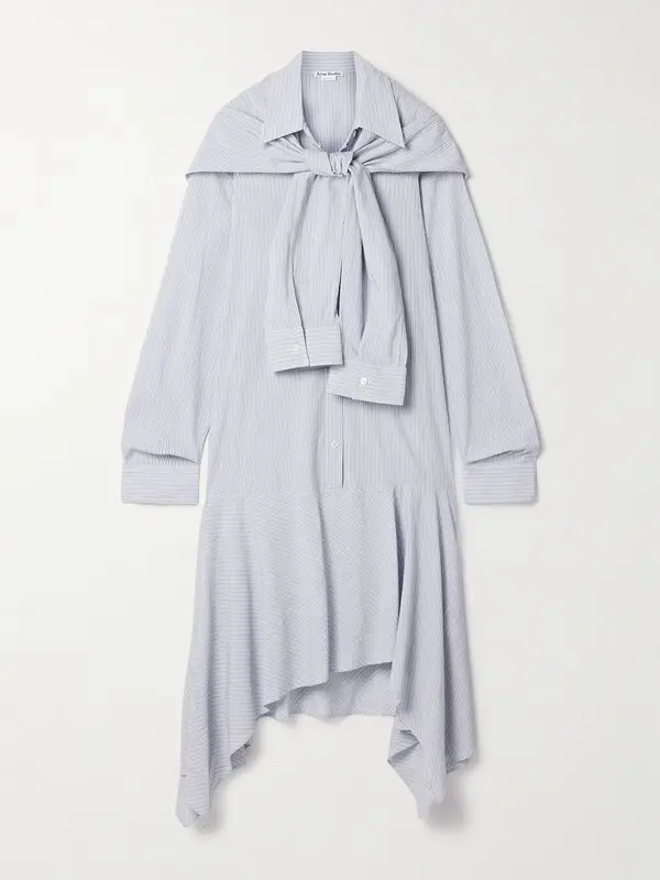 Acne Studios Asymmetric Draped Striped Voile Shirt Dress - Blue