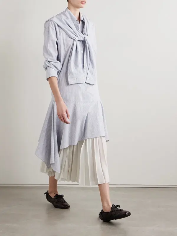 Acne Studios Asymmetric Draped Striped Voile Shirt Dress - Blue