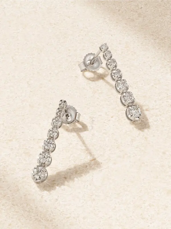 JENNIFER MEYER Mini Graduated 18-karat White Gold Diamond Earrings - Silver