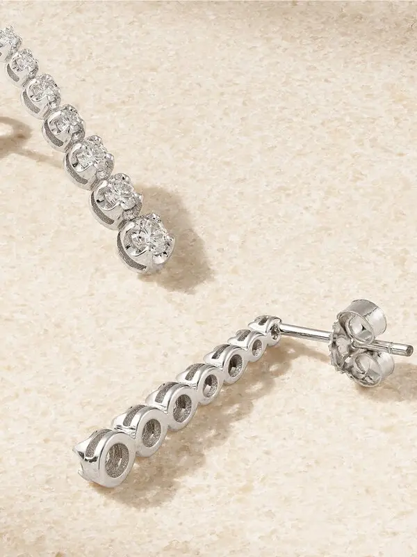 JENNIFER MEYER Mini Graduated 18-karat White Gold Diamond Earrings - Silver
