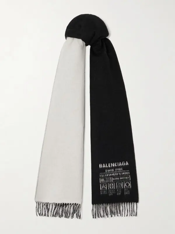 Balenciaga Fringed Two-Tone Cashmere And Wool-Blend Jacquard Scarf