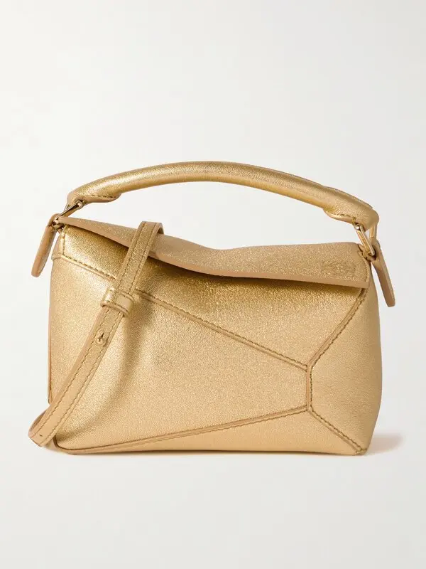 Loewe Puzzle Edge Mini Metallic Textured-leather Shoulder Bag - Gold