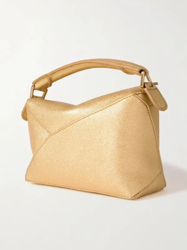 Loewe Puzzle Edge Mini Metallic Textured-leather Shoulder Bag - Gold