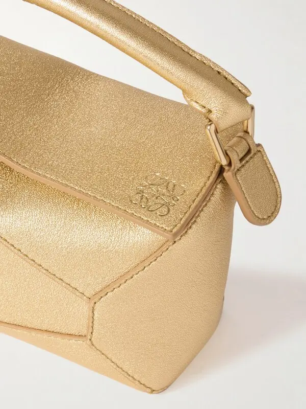 Loewe Puzzle Edge Mini Metallic Textured-leather Shoulder Bag - Gold