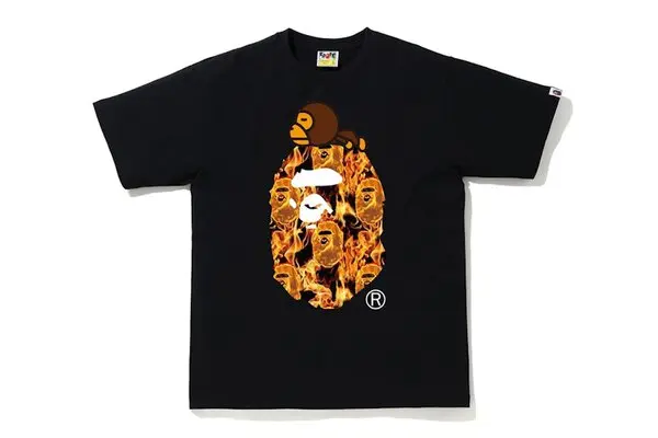 A BATHING APE Flame Milo On Big Ape T-shirt - Black/orange