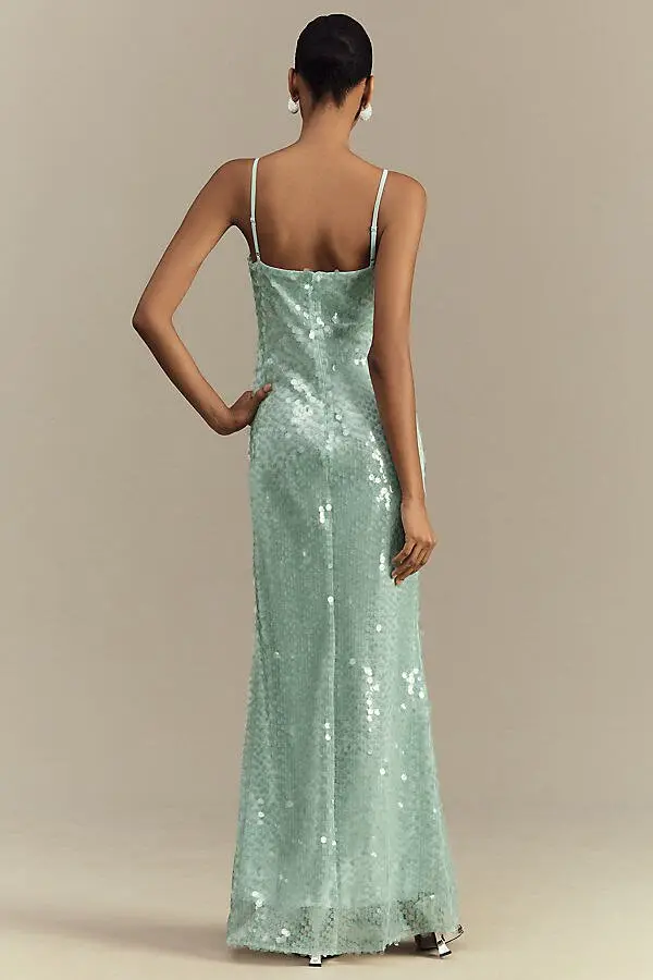 MARE MARE Kassidy Cowl-neck Stretch Sequin Maxi Dress