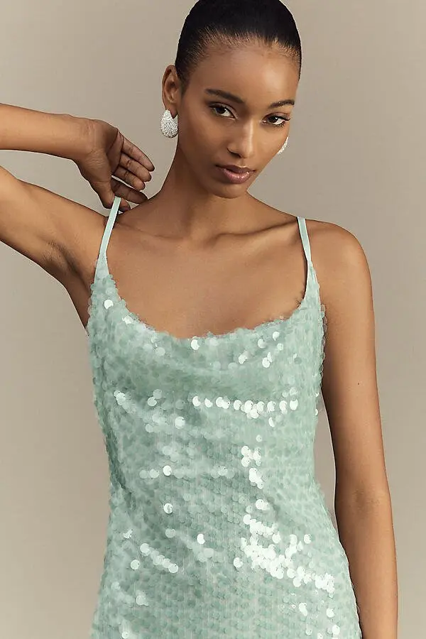 green sequin cowl neck dress The cowl neck maxi sequin dress with fishtail skirt – HotSquash London