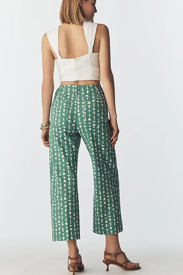 Maeve The Colette Printed Linen Blend Crop Wide-leg Pants - Green Pattern