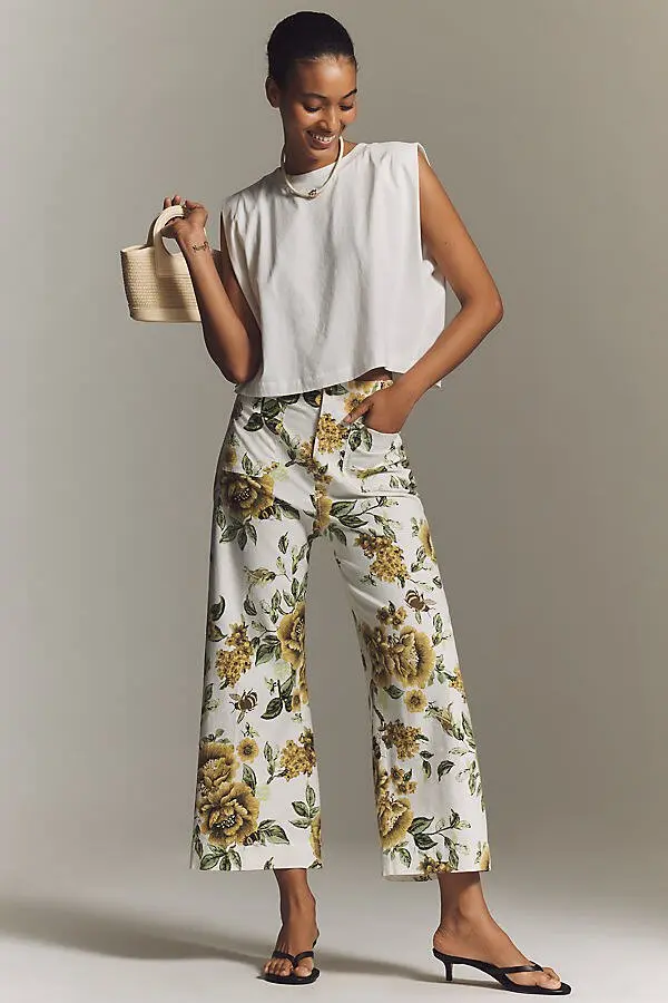 Maeve The Colette Printed Linen Blend Crop Wide-leg Pants - Yellow Floral
