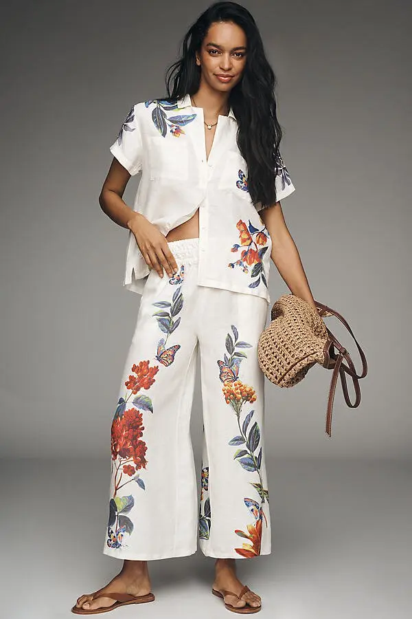 THE SOMERSET COLLECTION BY ANTHROPOLOGIE The Somerset Collection Printed-linen Pull-on Pants - Ivory Floral