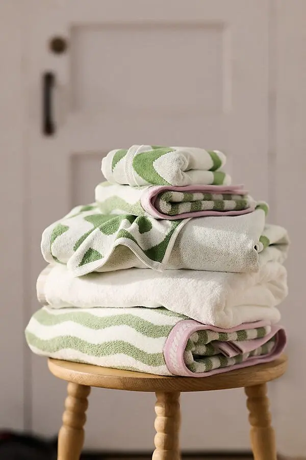Anthropologie Sloane Stripe Trim Soft Cotton Towel Collection - White