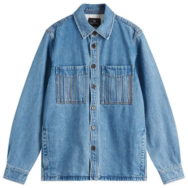 Paul Smith Stripe Embroidered Denim Shirt Jacket - Blue