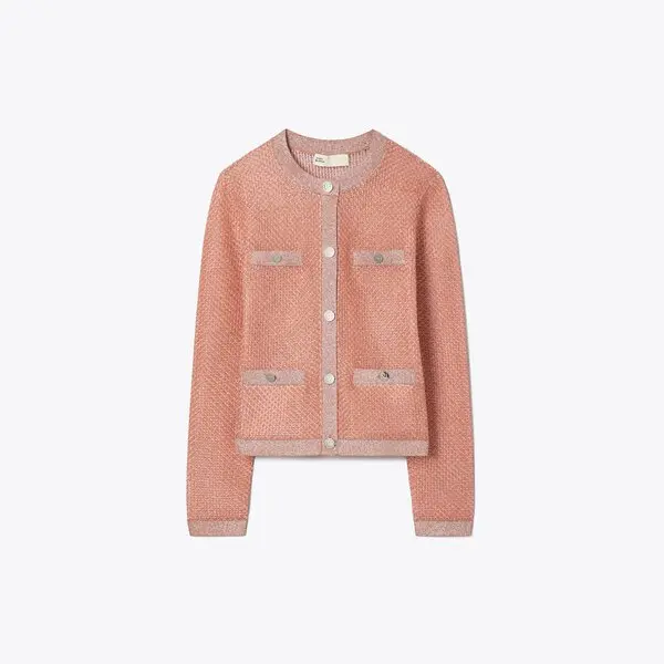 Tory Burch Kendra Metallic Knit Mesh Cardigan - Copper/soft Pink