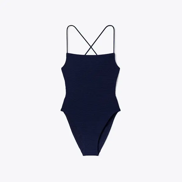 Tory Burch Smocked One-piece Swimsuit - Medium Navy