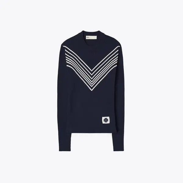 Tory Burch Chevron Viscose Sweater - Tory Navy