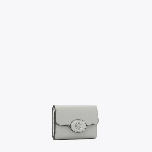Tory Burch Small Robinson Pebbled Wallet - Light Granite