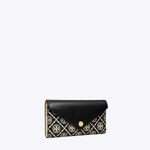 Tory Burch T Monogram Contrast Embossed Envelope Wallet - Black/new Cream
