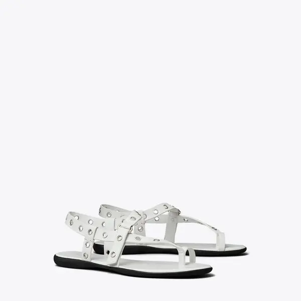 Tory Burch Eyelet Toe Ring Sandal - Cloud/silver
