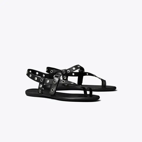 Tory Burch Eyelet Toe Ring Sandal - Perfect Black