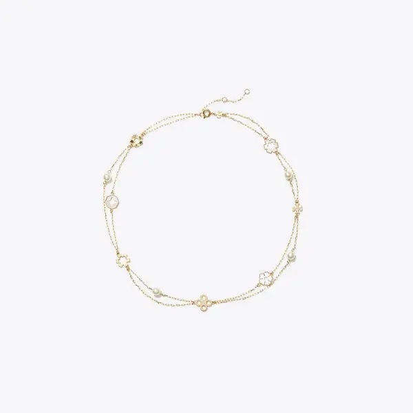 Tory Burch Forget Me Not Layered Necklace - Tory Gold/pink/ivory