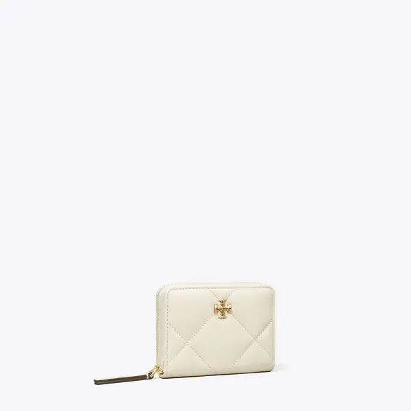 Tory Burch Small Kira Diamond Quilt Zip-around Wallet - Warm White