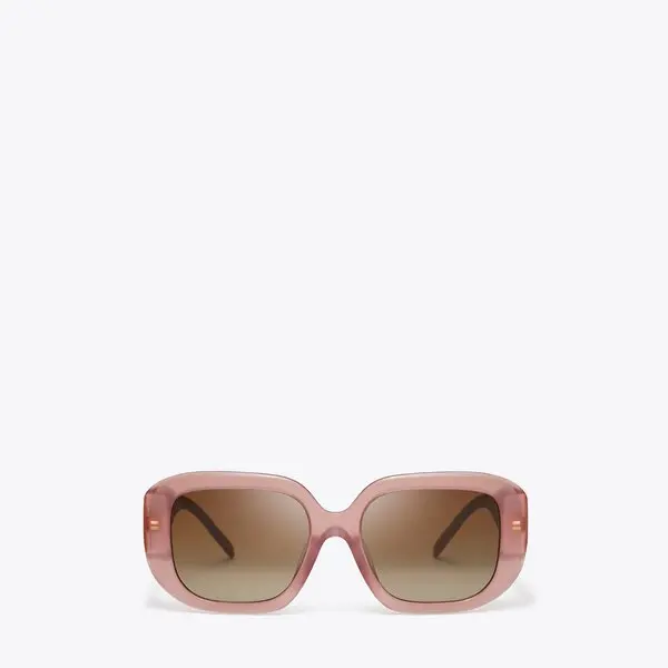 Tory Burch T Monogram Geometric Sunglasses - Milky Wine Pink/brown Mirror