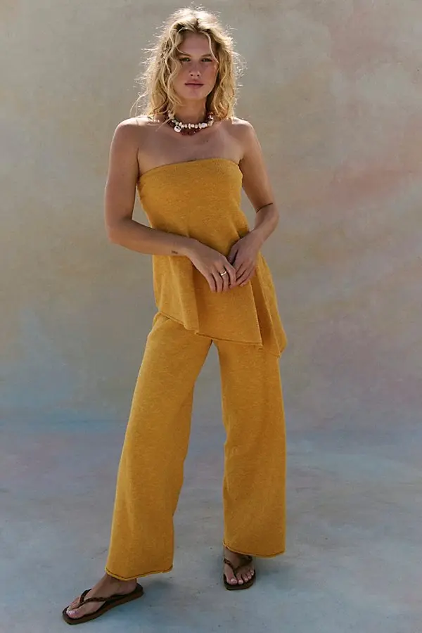 Free People Cotton-linen Sweater Set - Sunflower Sunset Combo
