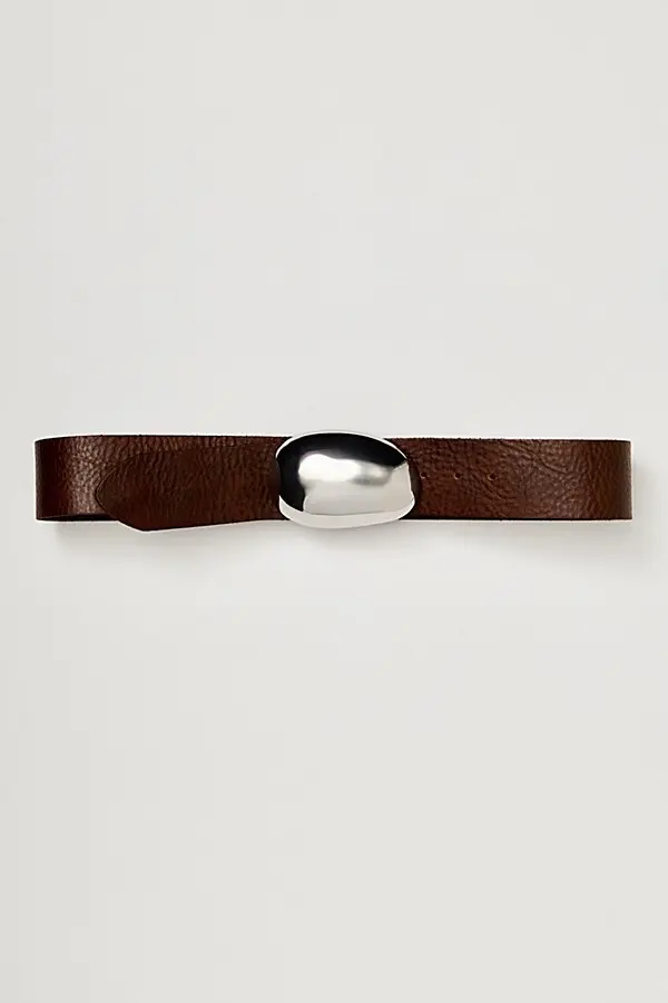 Free People Leather Hip Belt With Oversized Buckle - Chocolate